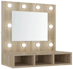Zrcadlová skříňka s LED dub sonoma 60 x 31,5 x 62 cm - Default Title