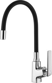 Invena Ligaria, vysoká dřezová baterie s elastickým ramenem, systém Eco Start, chromová-černá matná, INV-BZ-39-008-L