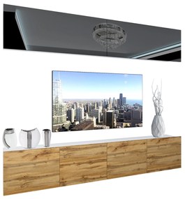 Obývací stěna Belini Premium Full Version černý lesk / dub wotan + LED osvětlení Nexum 94