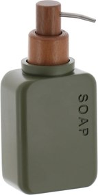 Dávkovač mýdla Salva, olivový/s dřevěnými prvky, 300 ml