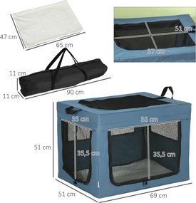 PawHut Skládací Batoh pro Zvířata s Horním Otevřením a Síťovinou - 69 x 51 cm - Modro Černý