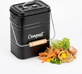 VILDE Kuchyňský kompostér s uhlíkovým filtrem, na bio odpad, kovový, černý, 3,5 l
