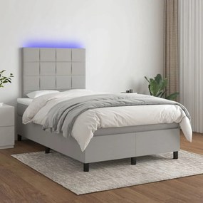 Box Spring Postel S Matrací A Led Textil Světle Šedá Blok se čtverci 120