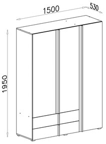 REMO m | šatní skříň RM1 | 150 cm | s policemi a šatní tyčí | dub wilton bílý/bílá lux/antracit