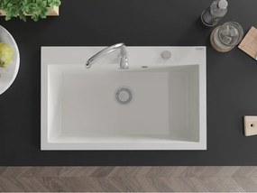 Mexen Elix granitový dřez 1-komorový 800 x 500 mm, bílý, sifon chrom - 6527801005-20
