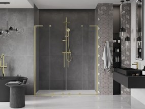 Mexen Velar L Duo, posuvné sprchové dveře do otvoru 200 cm, 8mm čiré sklo, zlatá matná, 871-200-003-02-55