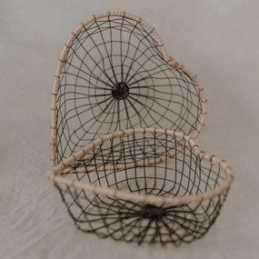 Eulenschnitt Drátěný košík Heart Wood Větší, černá barva, dřevo, kov