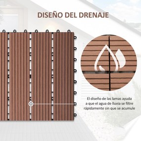 Outsunny Sada 11 kusů venkovních dlaždic 30x30 cm 1 m² Zahradní exteriérové podlahy Nelučící a voděodolné Snadná instalace pro zahradní terasu a balk…
