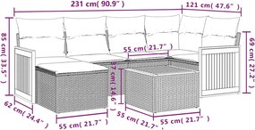 7dílná zahradní sedací souprava s poduškami šedá polyratan 3260268