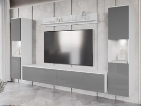 Obývací stěna Bamisio XL, Barva: bílá + šedý lesk, Osvětlení: osvětlení LED - bílé