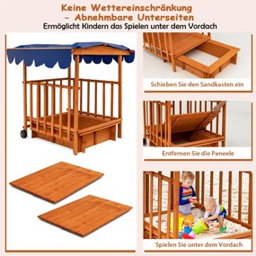 Costway Dřevěné pískoviště pro děti Dětská herna s Playhouse Natural + Blue