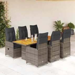 7dílný zahradní bistro set s poduškami šedý polyratan