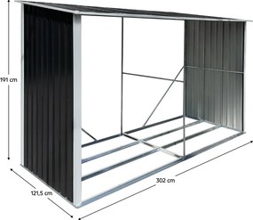 Přístřešek na dřevo, antracit/bílá, 302x121,5x191 cm, DARYL TYP 3