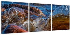 Detailní obraz - voda mezi kameny (s hodinami) (90x30 cm)