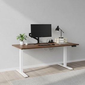 Výškově nastavitelný stůl OfficeTech C, 180 x 80 cm, bílá podnož, dub silverjack