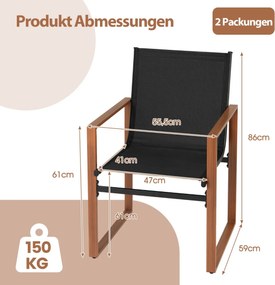 Costway Sada 2 zahradních křesel s prodyšným sedákem a opěradlem – černý