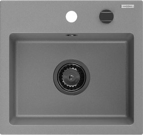 Mexen Milo, granitový dřez 435x410x171 mm, 1-komorový, šedá s černým sifonem, 6505441000-71-B