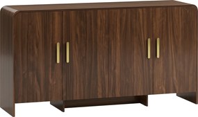HOMCOM moderní komoda 152 cm, kredenc se 4 úložnými přihrádkami, tlumené dovírání, ořechová