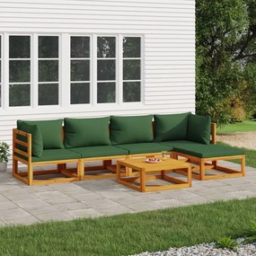 vidaXL 6dílná zahradní sedací souprava s poduškami masivní dřevo [3155281] Barva polštáře: Zelená