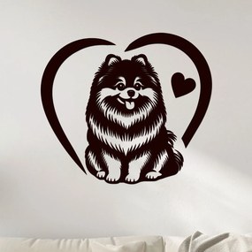dřevo života Dřevěný obraz psa Pomeranian v srdci Zvolte rozměr (cm): 40x35, Zvolte barvu dekoru: Černá