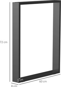 HOMCOM Stolové nohy sada 2 ks, stolové podnože, nábytkové nohy ze čtvercových profilů, pro konferenční stolek a jídelní stůl, ocel, černá, 60x72 cm