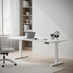 Výškově nastavitelný stůl OfficeTech D, 180 x 80 cm, bílá podnož, bílá
