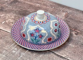 Pip Studio Flower Festival máselnička 17x8cm, modrá (Porcelánová kulatá designová máselnička)