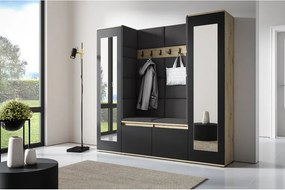 Eka Předsíňová stěna s čalouněnými panely Trinity 31 - Dub Artisan s černou / Tmavá šedá 2315