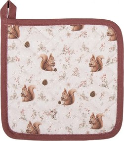 Béžová bavlněná chňapka - podložka s veverkami Tiny Squirrel - 20*20 cm