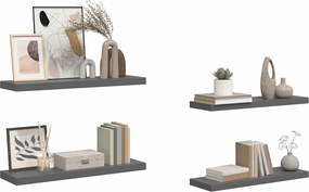 Plovoucí nástěnné police 4 ks lesklé šedé 80x23,5x3,8 cm MDF 323795