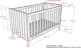 Béžová postýlka z borovicového dřeva s odnímatelným bokem/s nastavitelnou výškou 70x140 cm Sezane – Vipack