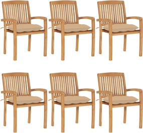 Stohovatelné zahradní židle s poduškami 6 ks masivní teak 3073270
