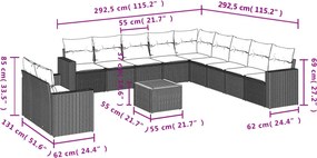 12dílná zahradní sedací souprava s poduškami černá polyratan 3224201