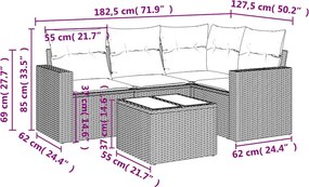 5dílná zahradní sedací souprava a podušky světle šedá polyratan 3218912