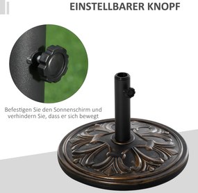 Stojan na slunečník Outsunny 13 kg – Stojan na slunečníky s držákem pro tyče průměru 35 mm/38 mm/48 mm do zahrady, na balkon, starožitný bronz