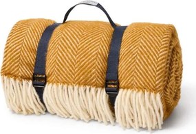 Pikniková vlněná deka Polo Fishbone English Mustard 183 x 150 cm Tweedmill
