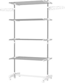 HOMCOM Pojízdný oděvní kůň HOMCOM, 142 x 55 x 172 cm, skládací (4 úrovně), s kolečky, aretace, boční křídla, ABS, bílá | Aosom