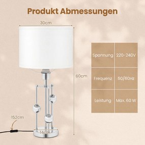 Costway Stolní lampa Noční stolní lampa s E27-Látkové stínidlo a ozdobné koule