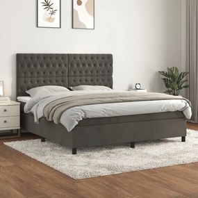 Box Spring Postel S Matrací Samet Tmavě Šedá Prošívaný design 180 x 200 c