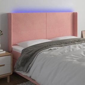 Čelo postele s LED růžové 183 x 16 x 118/128 cm samet