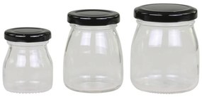 Set 3ks skleněná dóza s černým víčkem - Ø 6*8 / Ø5*7/ Ø4*6 cm