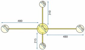 Toolight - LED stropní svítidlo 4-ramenné + dálkové ovládání APP520-4C, zlatá, OSW-08461