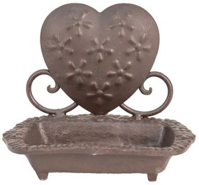Hnědá antik kovová mýdlenka se srdcem Hart Flowy – 16x11x13 cm