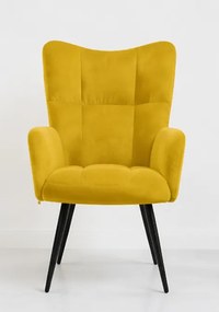 křeslo relaxační, odpočinkové, ušák, kov/samet, 98x63x69 cm, černá/hořčicově žlutá, Dekorino KR20260008