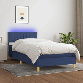 Box Spring Postel S Matrací A Led Textil Modrá Svislé pruhy 90 x 200 cm