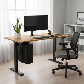 Výškově nastavitelný stůl OfficeTech B, 120 x 80 cm, černá podnož, dub zlatý