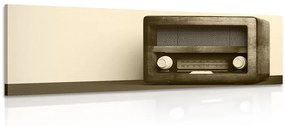 Obraz retro rádio v sépiovém provedení - 135x45 cm