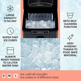 Klarstein Icemeister 2G, výrobník ledu, 12 kg/24 h, LCD displej, nerezová ocel