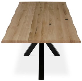 AUTRONIC Stůl jídelní, 200x100 cm,masiv dub, přírodní hrana, kovová noha Spyder, černý lak