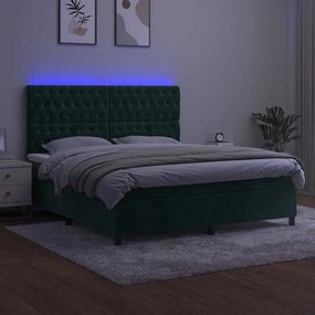 Box spring postel s matrací a LED tmavě zelená 180x200 cm samet 3136320